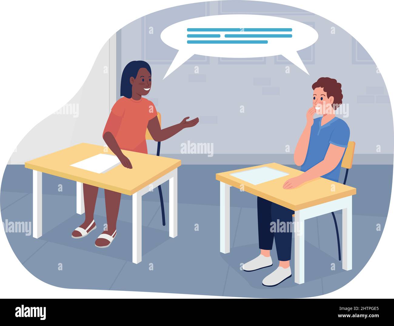 Talking students 2D vector isolated illustration Stock Vector Image ...