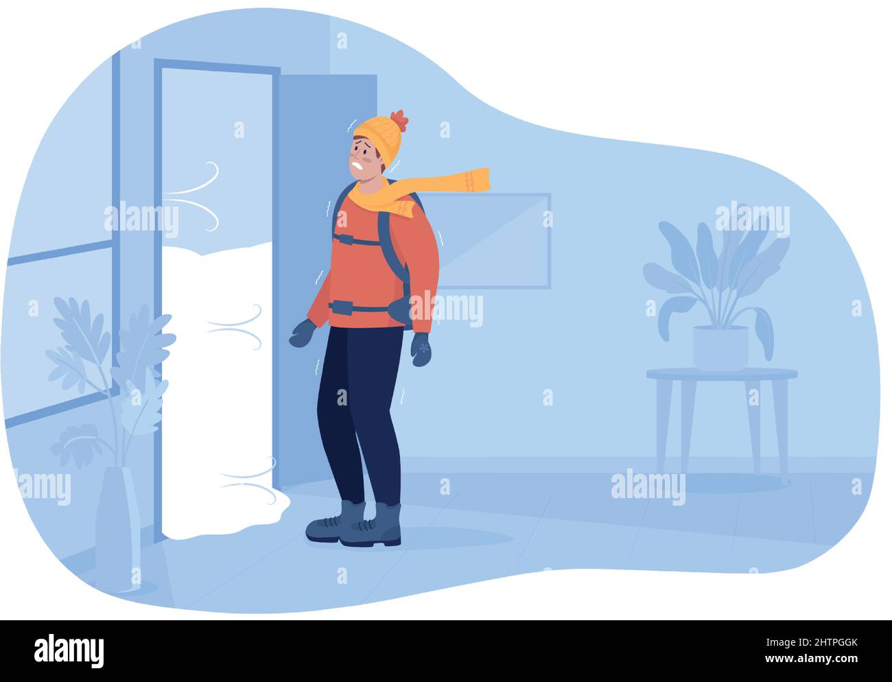 Strong wind and snowstorm 2D vector isolated illustration Stock Vector ...