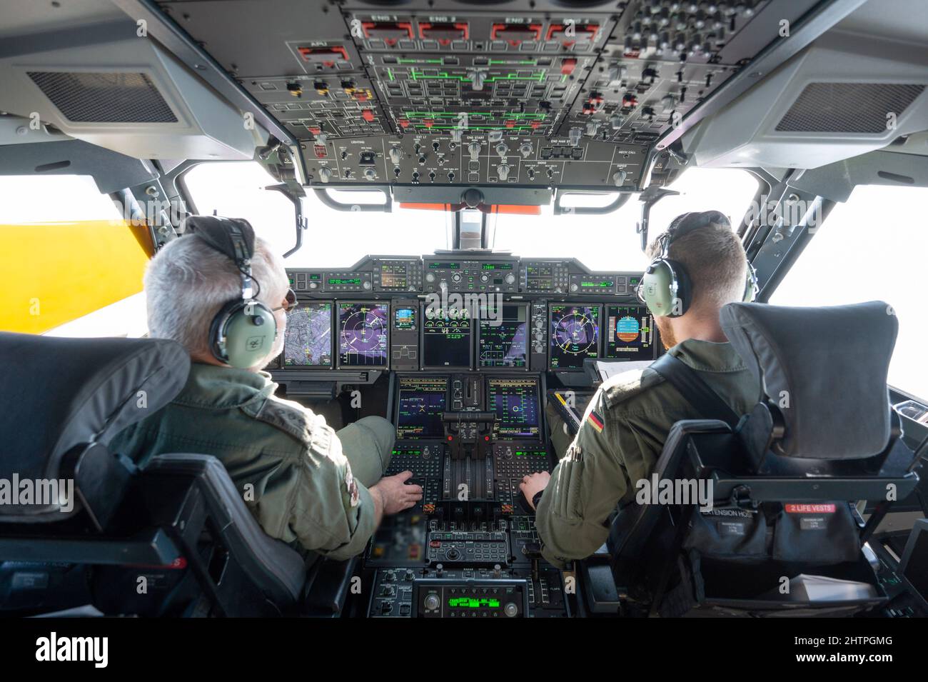 Berlin, Germany. 02nd Mar, 2022. Two pilots sit in the cockpit of an ...