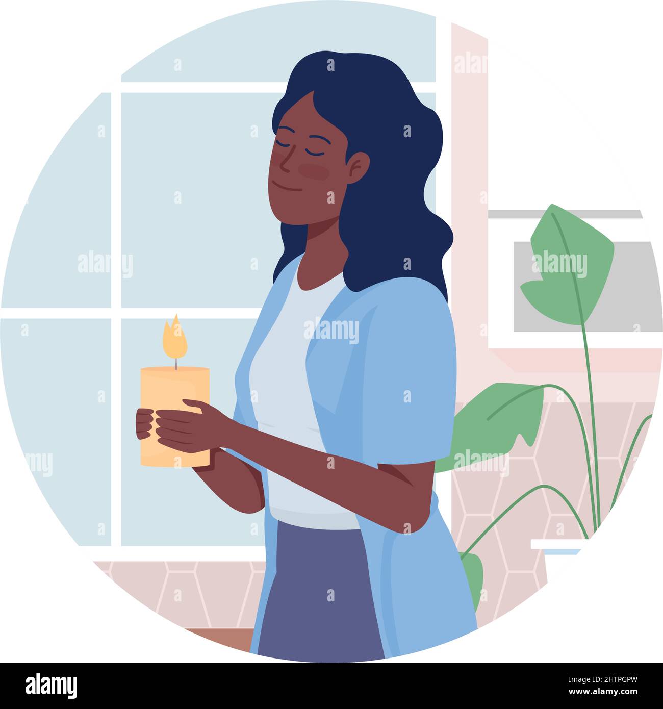 Lady handling candle 2D vector isolated illustration Stock Vector Image ...