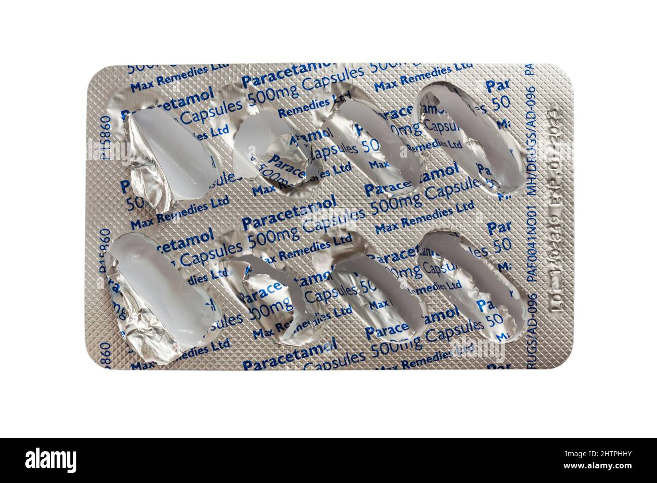 empty blister pack of Paracetamol capsules isolated on white background ...