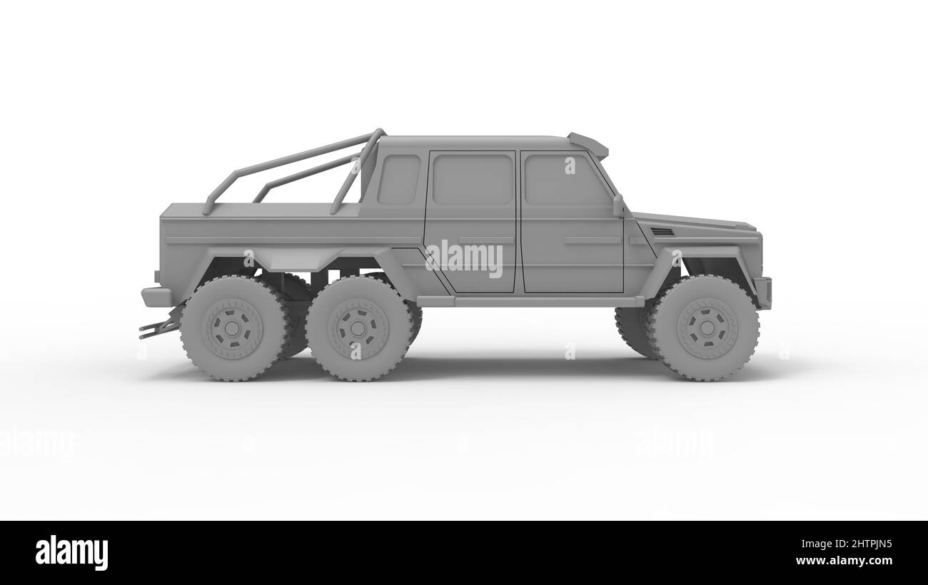 3D rendering of a 6x6 pick up suv truck large cargo and off road ...