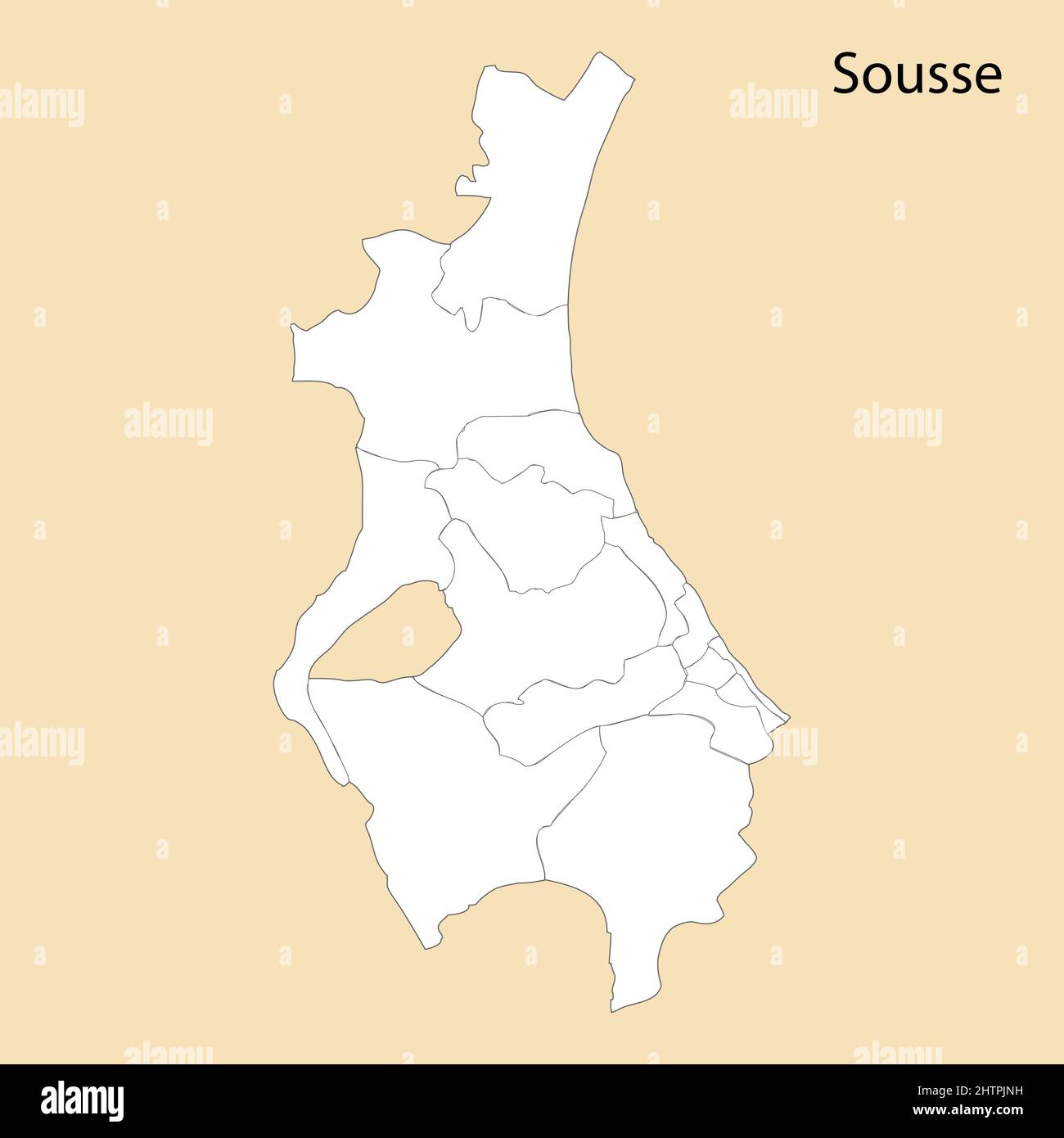 High Quality map of Sousse is a region of Tunisia, with borders of the ...