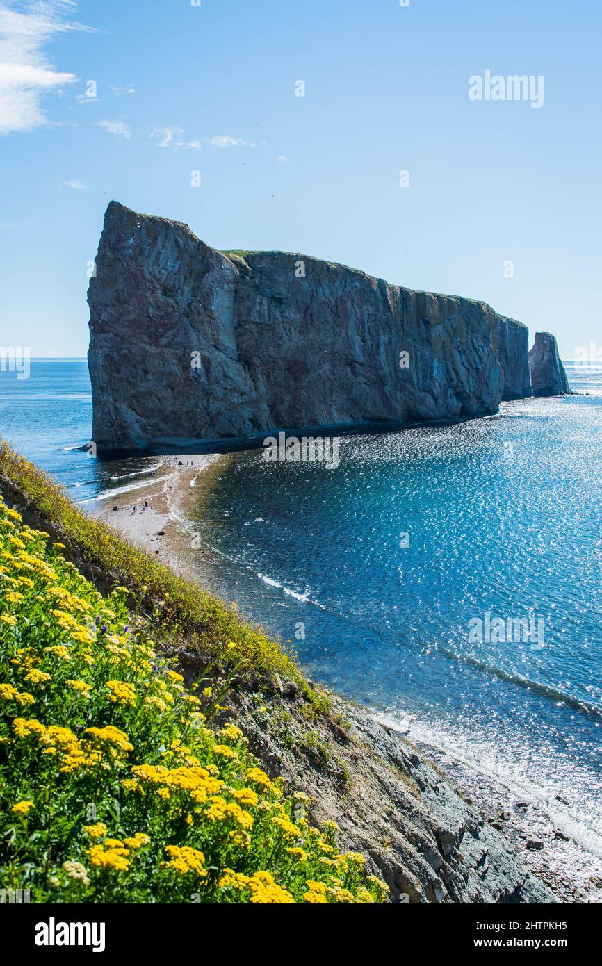 Vertical shot of the Rocher Perce in Gaspesie, Quebec, Canada Stock ...