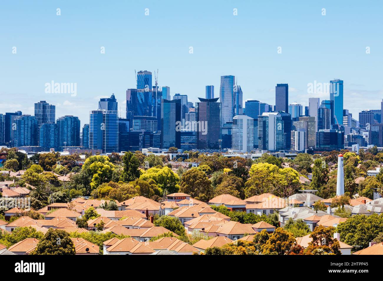 A clear view of the Melbourne skyline from Port Melbourne and Port ...