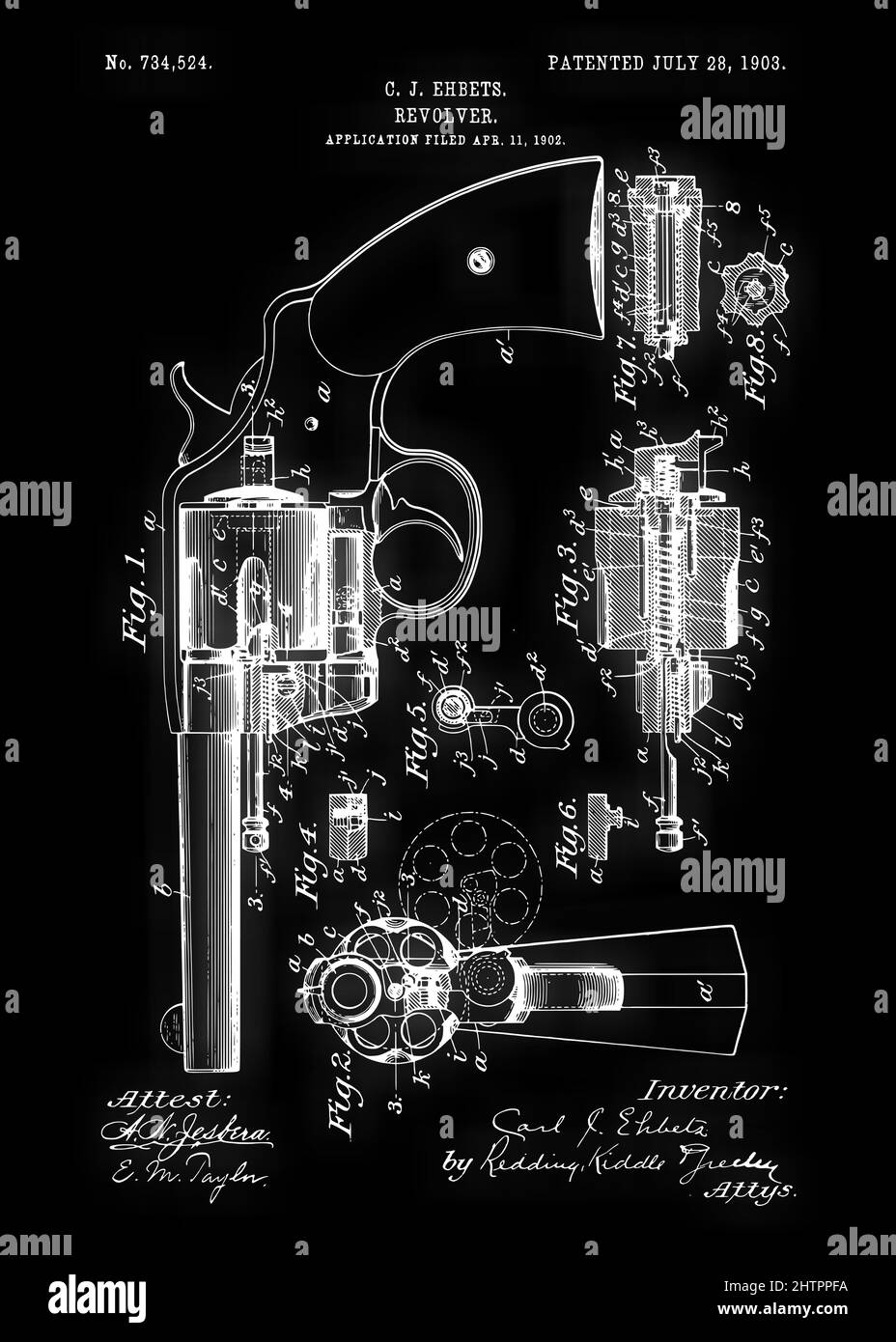 1903 Colt Revolver Patent Art Stock Photo - Alamy