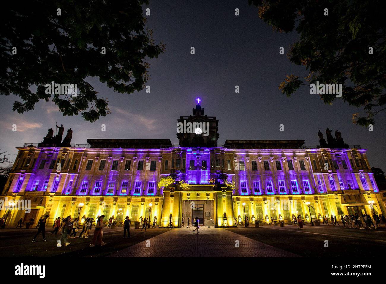 Manila, Philippines. 2nd Mar, 2022. The flag of Ukraine is projected on ...