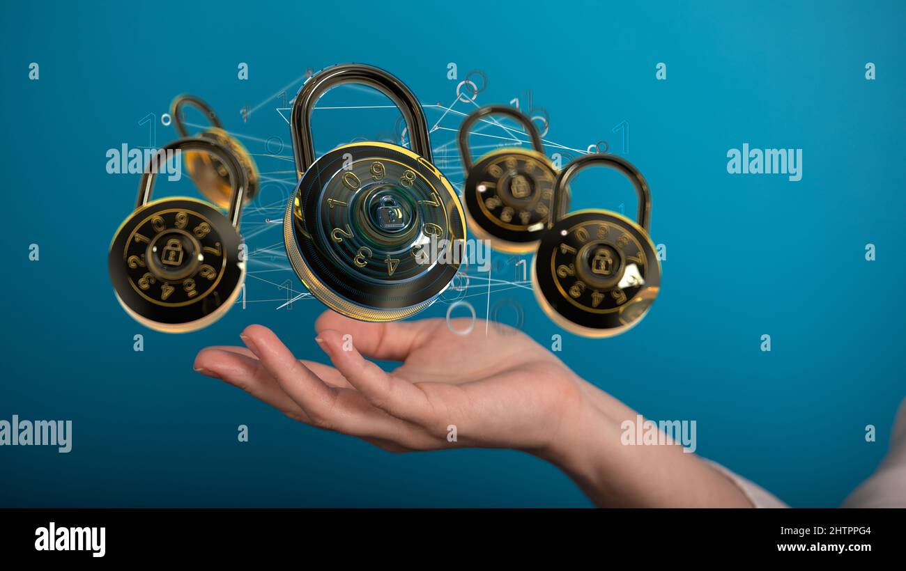 Hand holding locks - the concept of digital security Stock Photo - Alamy