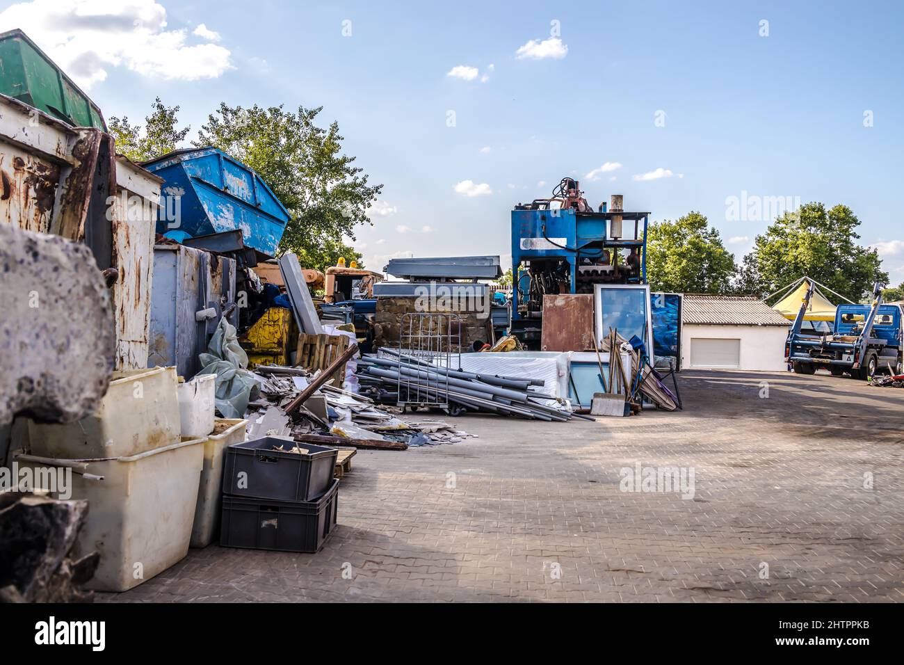 Areal with old industrial container waste on a yard from a container ...