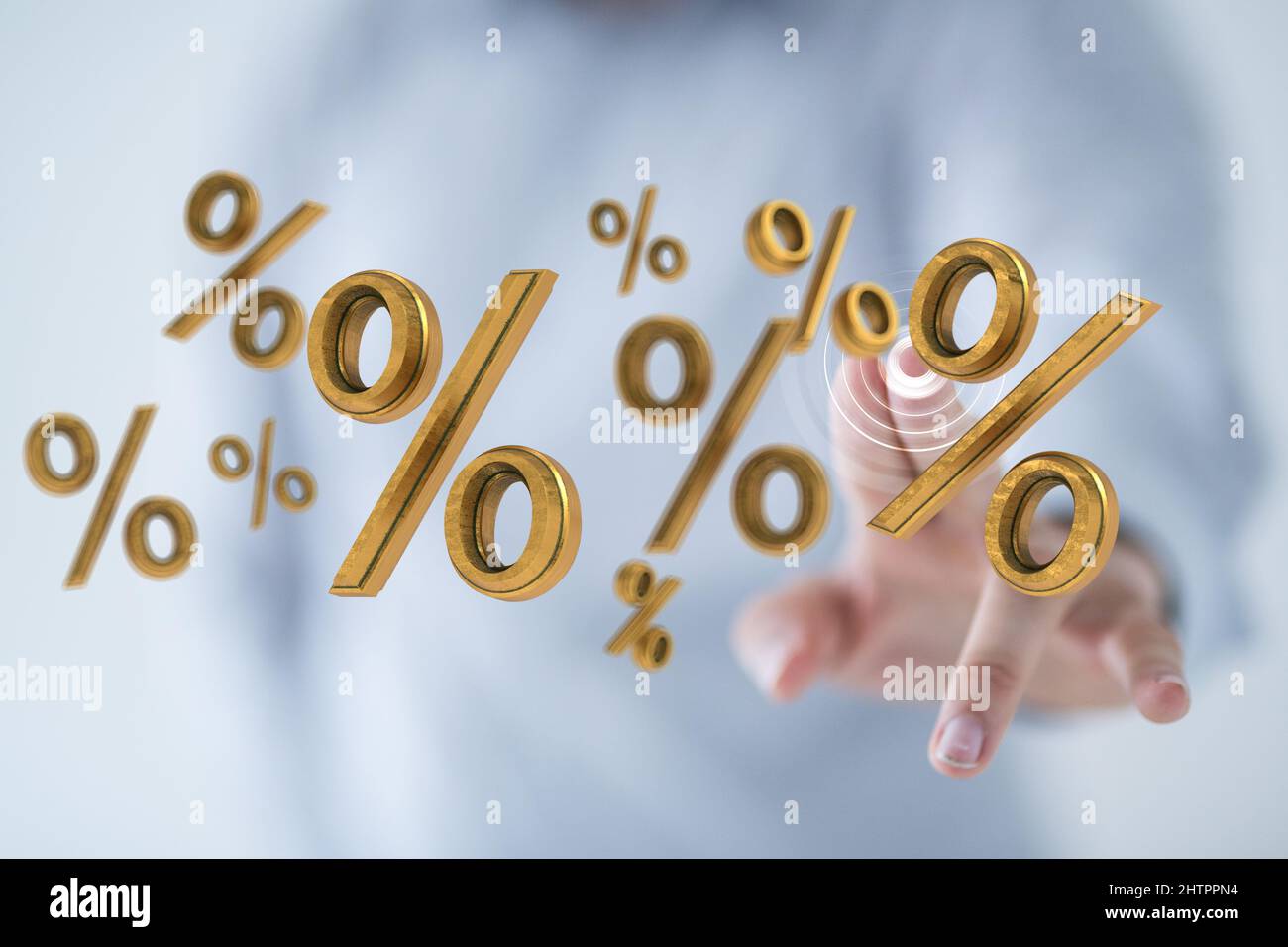 Finger touching percent signs Stock Photo - Alamy