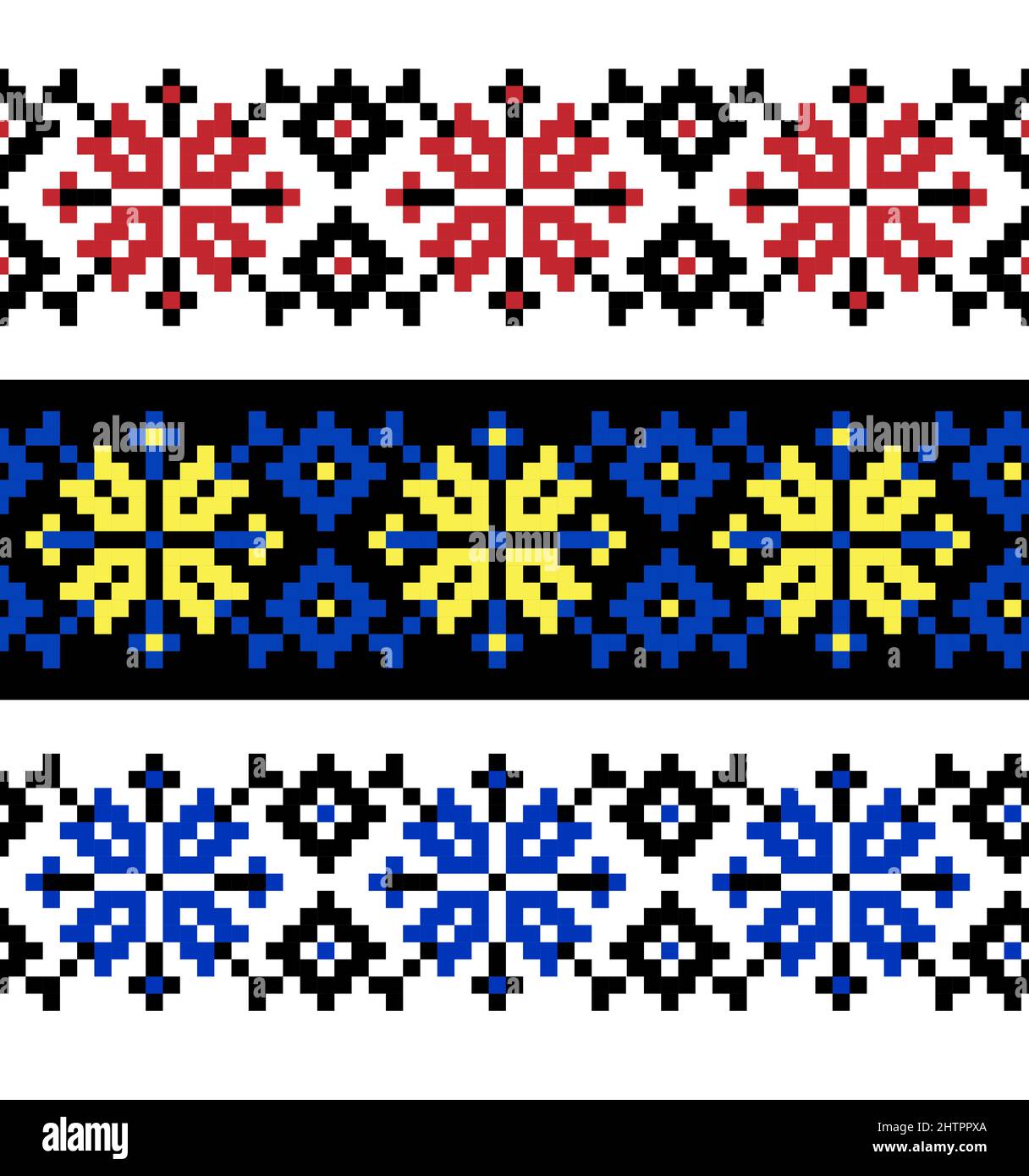 Set of three editable Ukrainian traditional seamless ethnic patterns ...