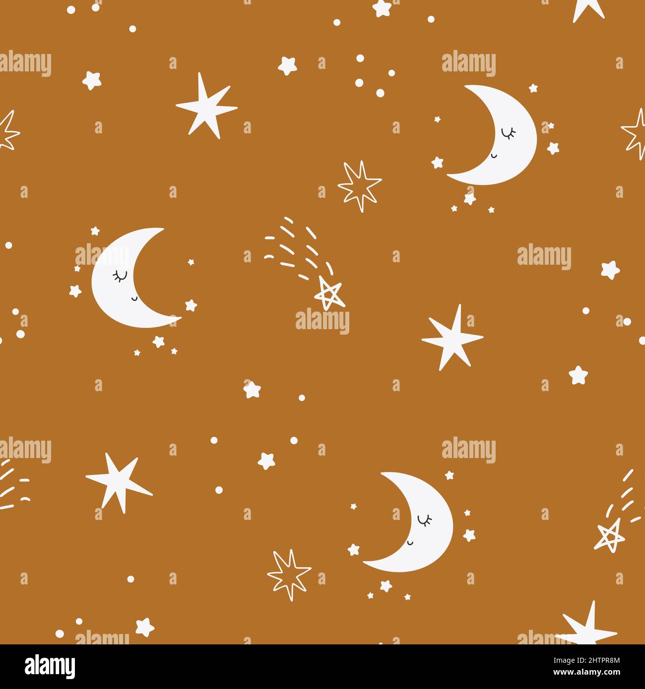 Cute seamless pattern of childish starry sky. Moon with stars in the ...