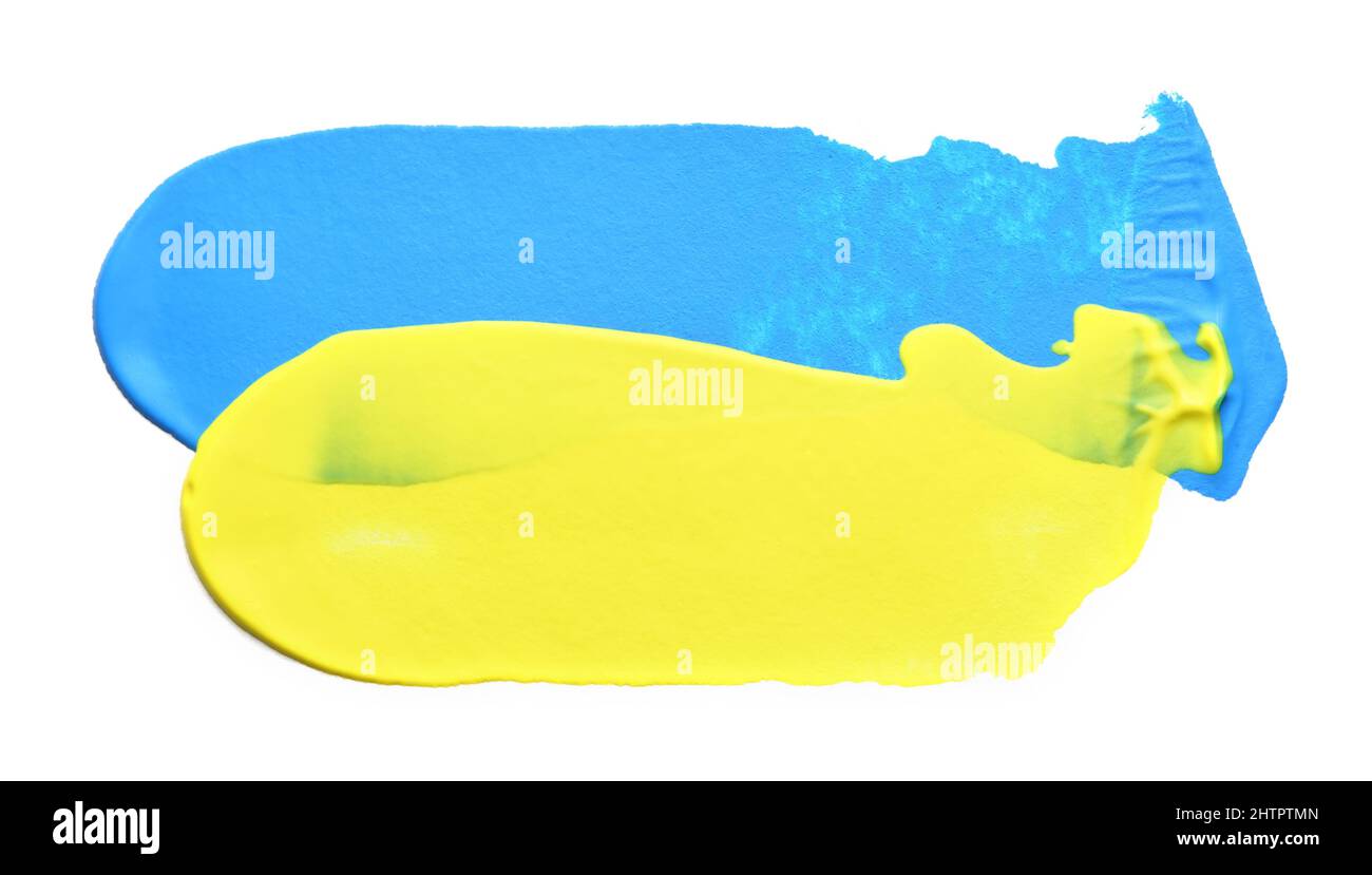 Blue and yellow paint smear shape isolated on white background Stock ...