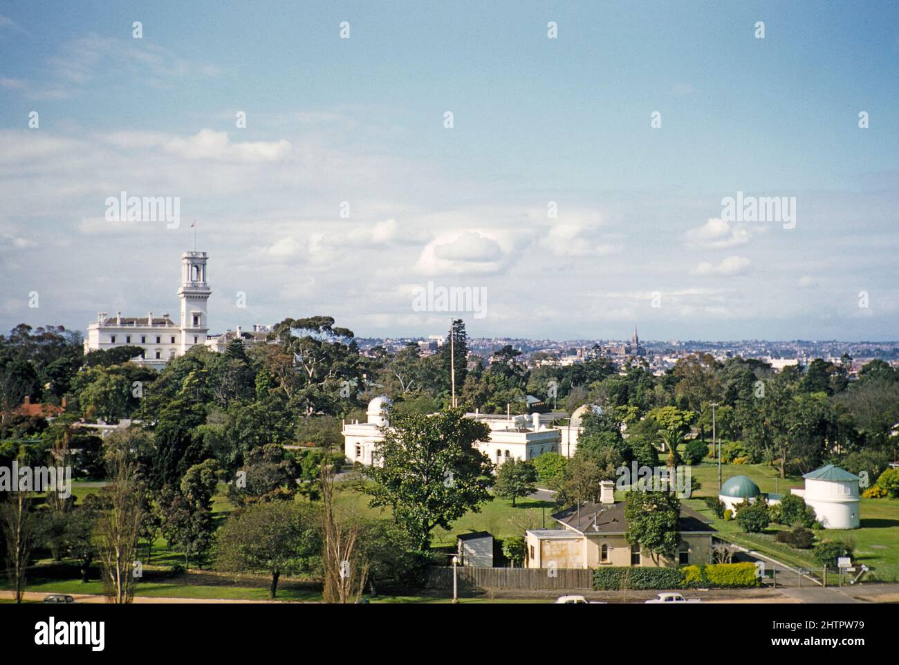 Melbourne Observatory Building foreground, Government House behind left ...