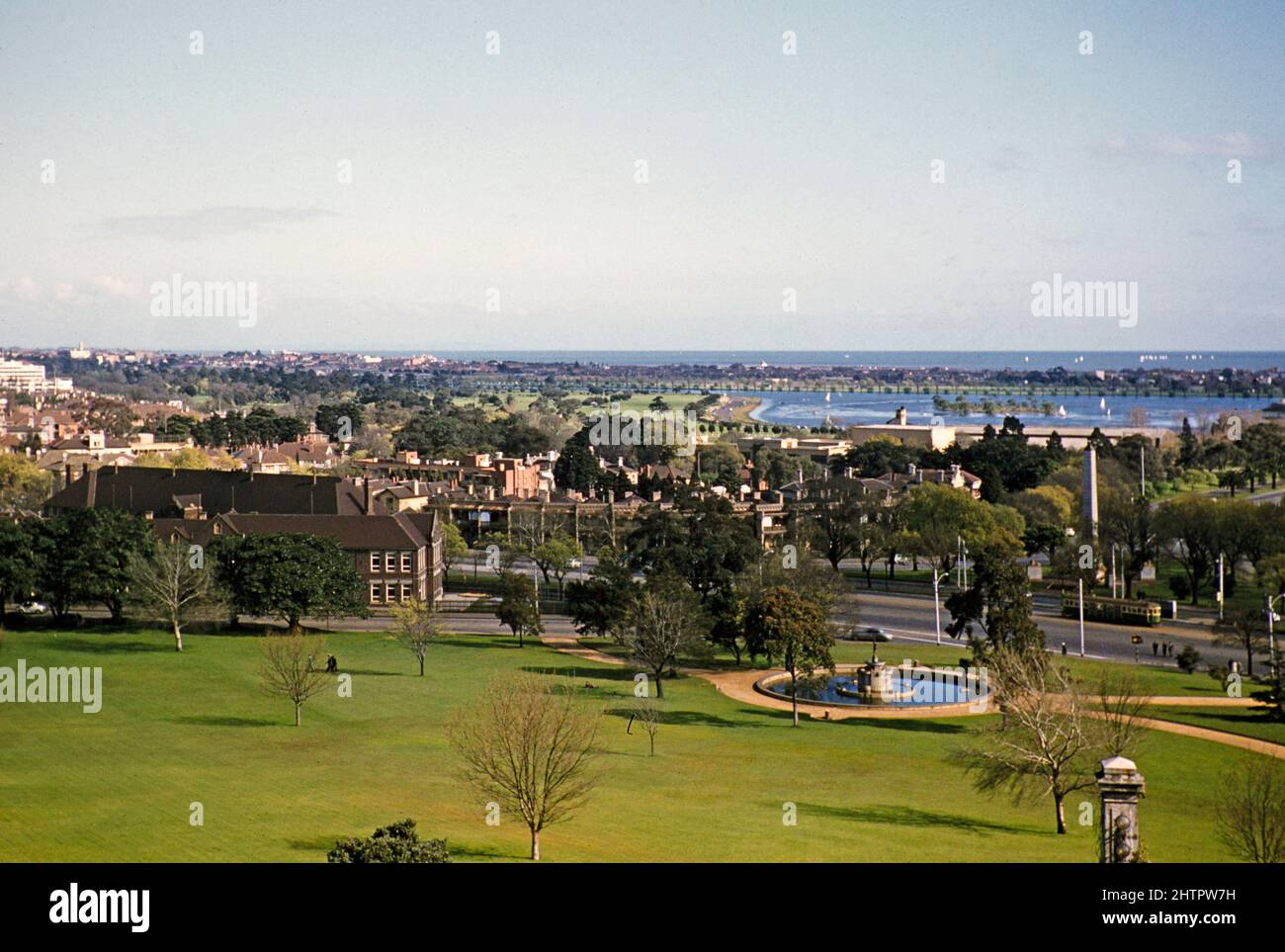 View over Macpherson Robertson Fountain to Albert Park Lake from the ...