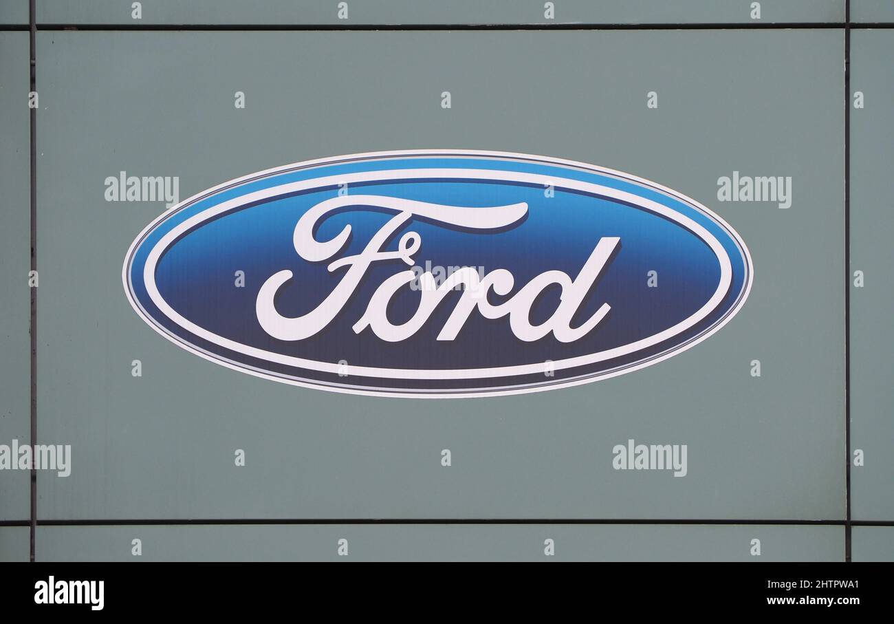 DETROIT, USA - CIRCA FEBRUARY 2022: Ford car dealer storefront sign ...