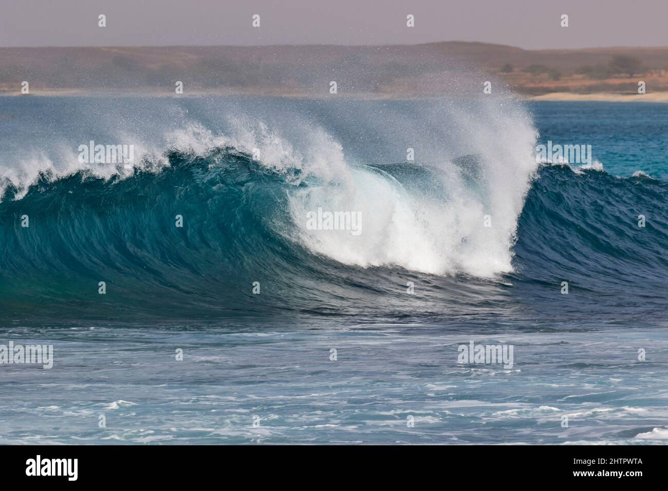 Atlantic surf coming ashore, at Ponta Preta, southwest coast of Sal ...