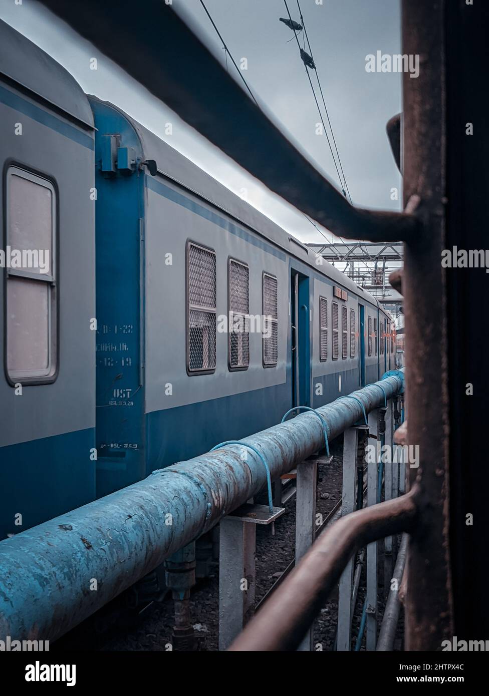 Close-up shot of a train in railstation Stock Photo - Alamy