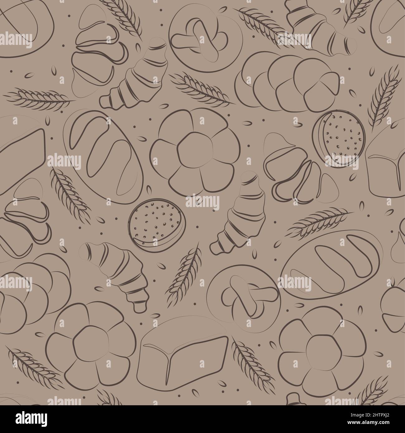 Trendy vector pattern for bakery or cafe.Illustrations of buns,bread ...
