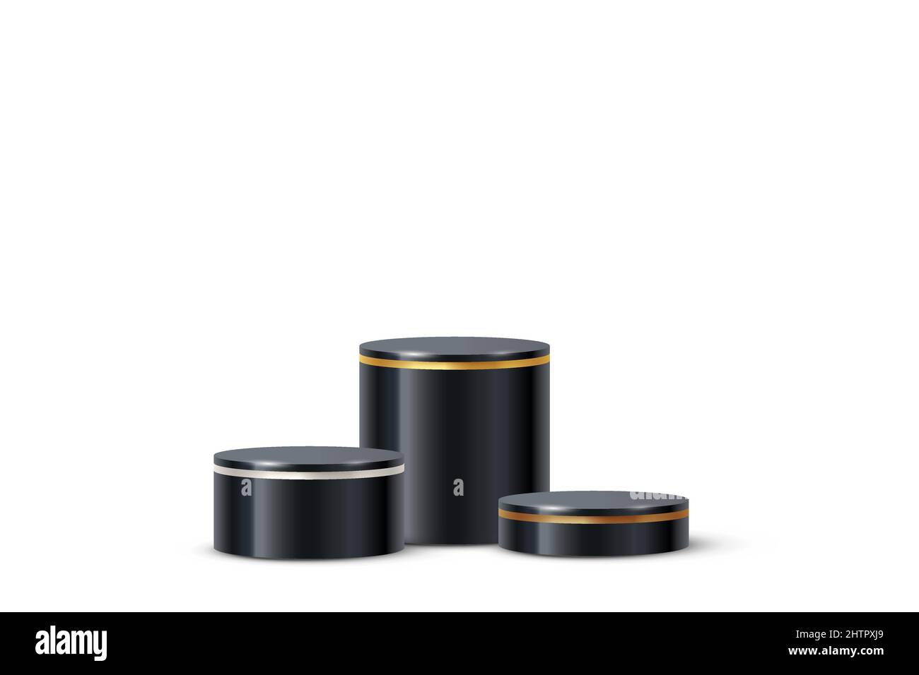 3d podium black platform cylinders with gold, silver and bronze line ...