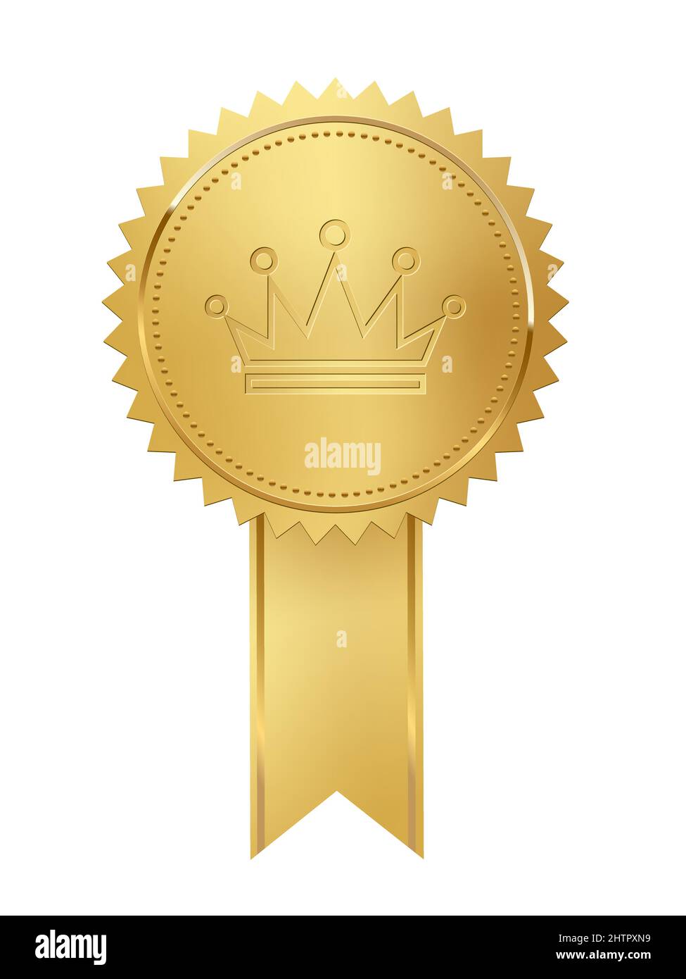 Gold label seal with ribbon and crown vector illustration. Realistic ...