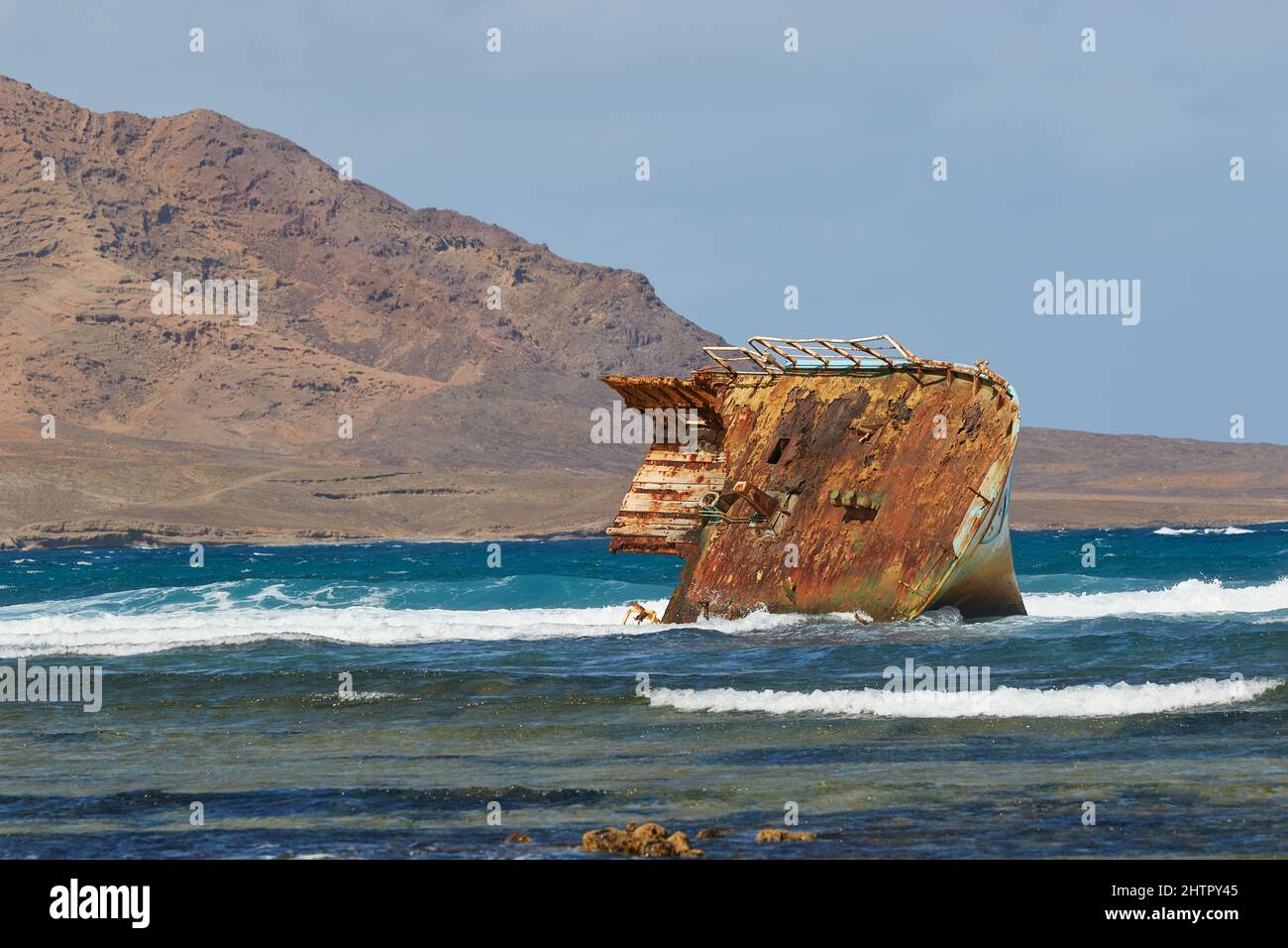 A shipwreck in Baia de Parda, on the east coast of Sal island, Cape ...
