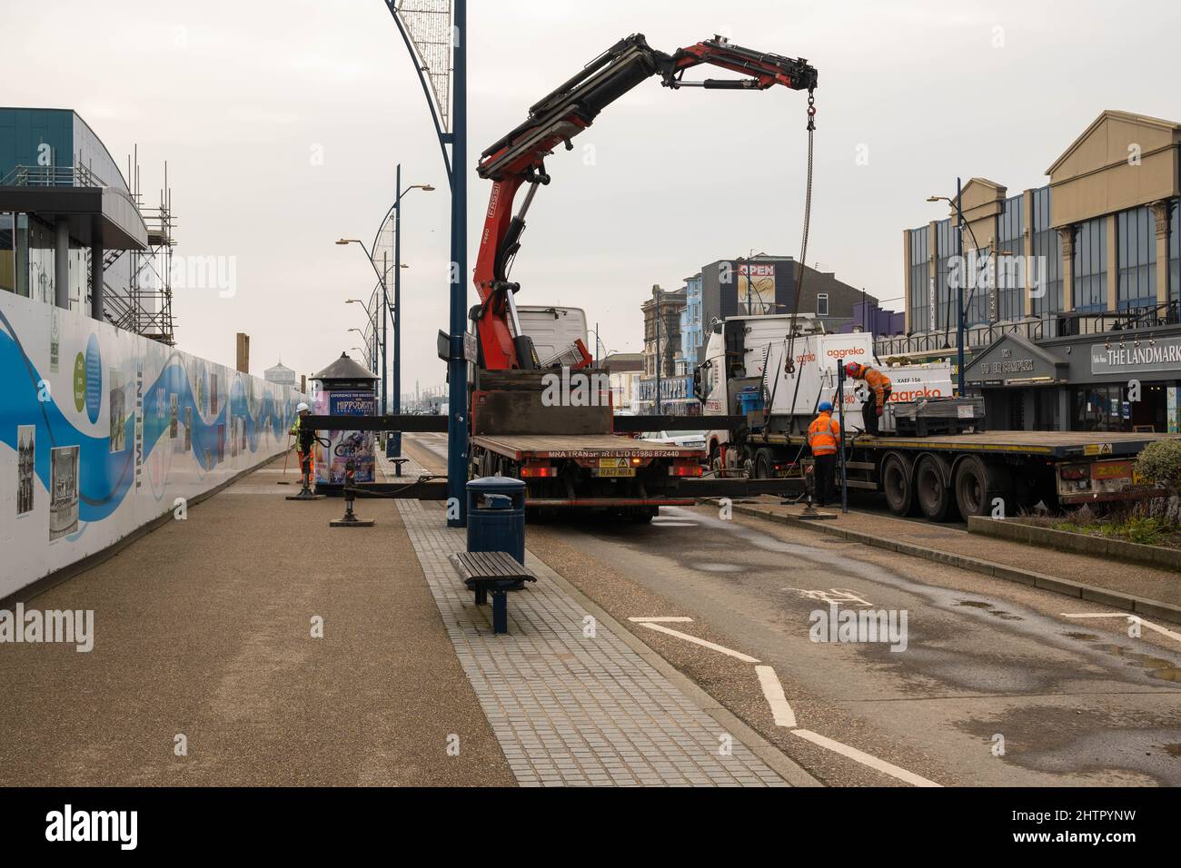 MRA Transport lorries delivery products by crane on Marine parade Great ...