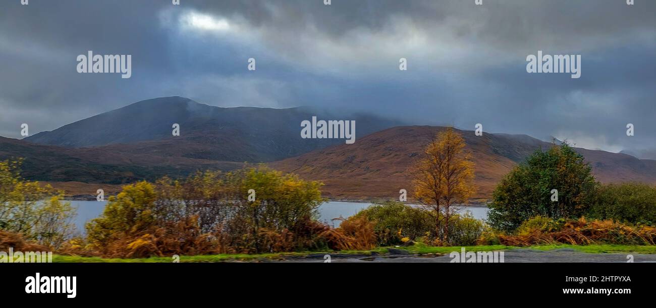 Scenic autumn landscape in the dark gloomy sky background Stock Photo ...