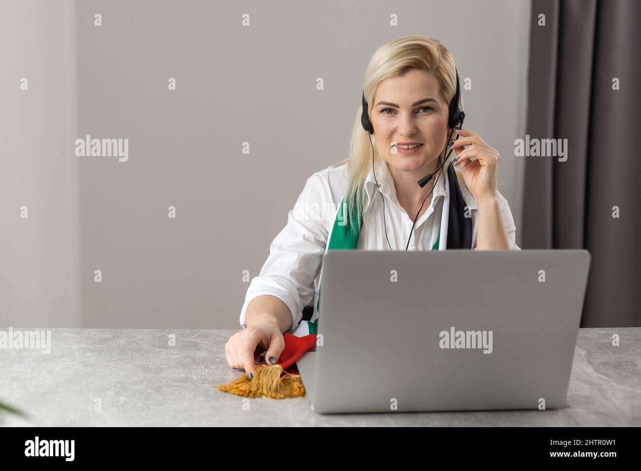 digital translator with uae flag, interpreter working Stock Photo - Alamy