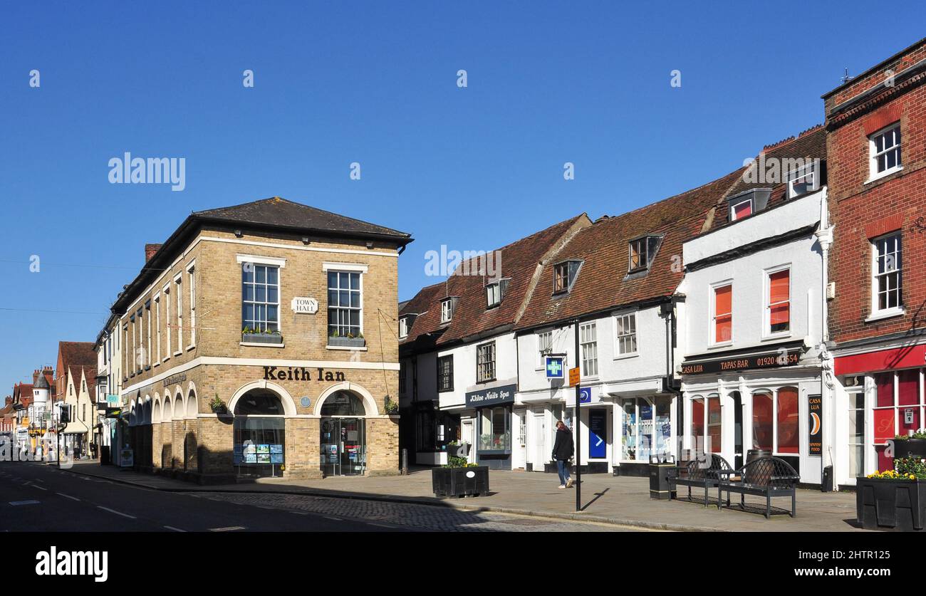 Old Town Hall Building and Shops in the High Street, Ware ...