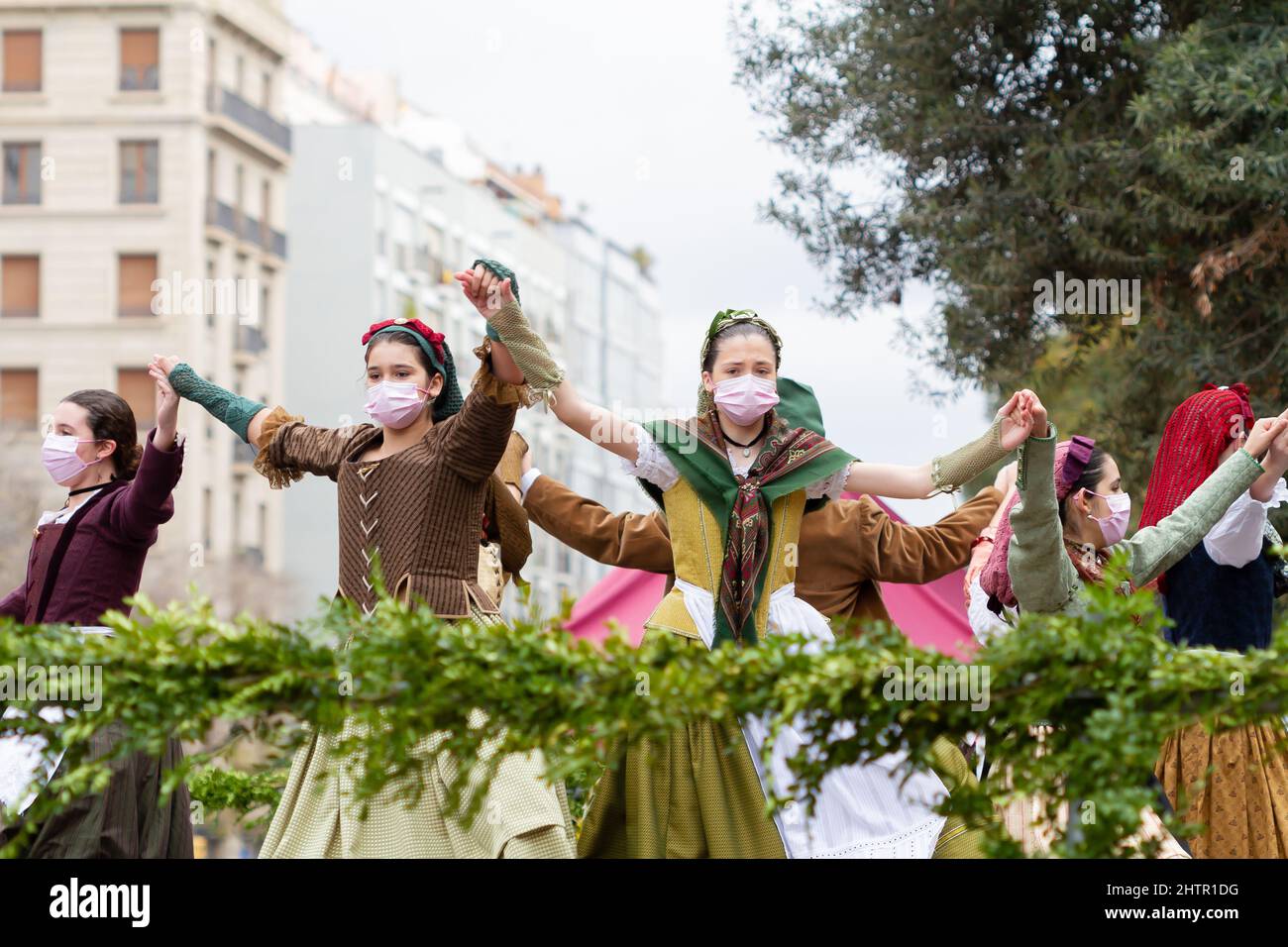 Feast of Santa Eulalia with people in traditional costume in Barcelona ...