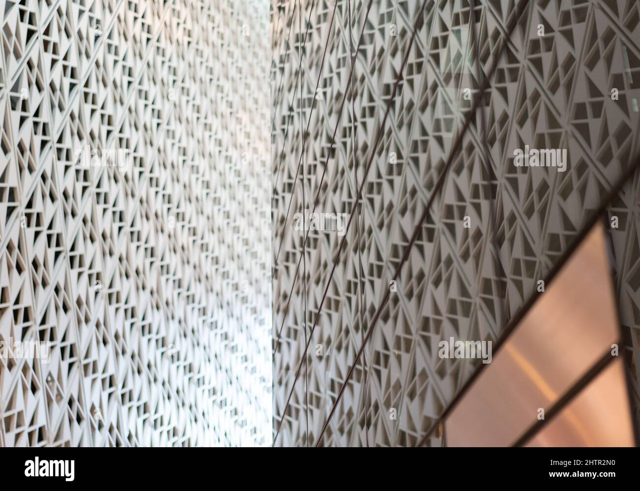 Angled parallel lines on the facade of a modern architecture building ...