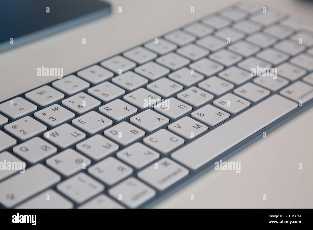 Desktop computer with wireless keyboard and mouse. New model multicolored Apple iMac Stock Photo ...