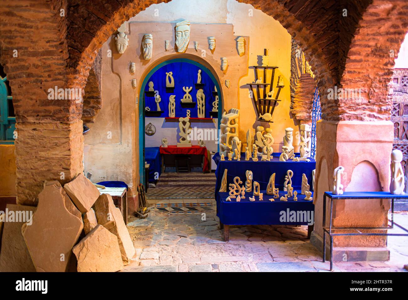 Agadir, Morocco - 20 February 2022 : Amazigh store white stone statues ...
