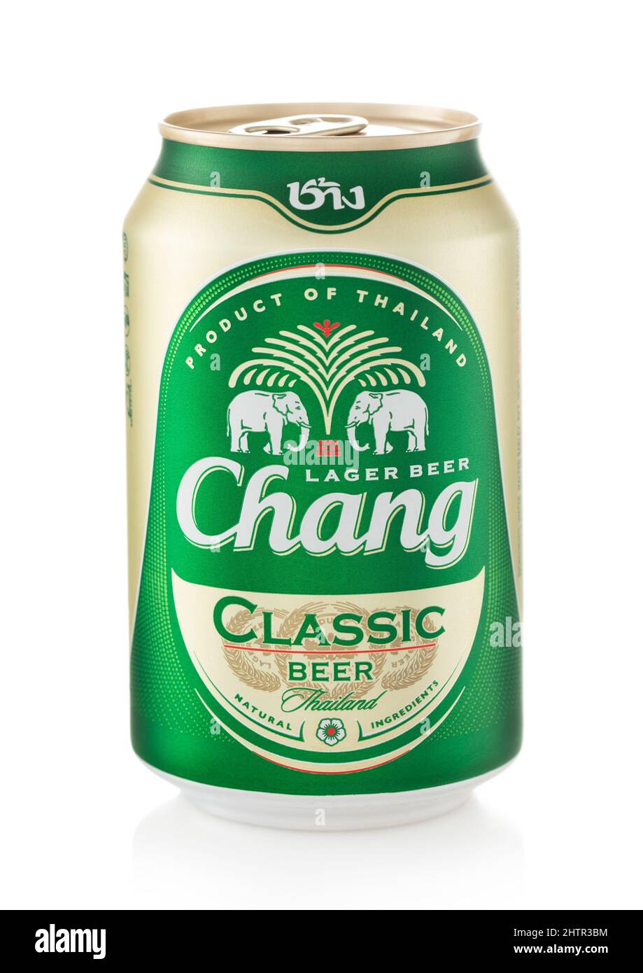 LONDON,UK - FEBRUARY 01,2022: Chang classic beer from thailand on white ...