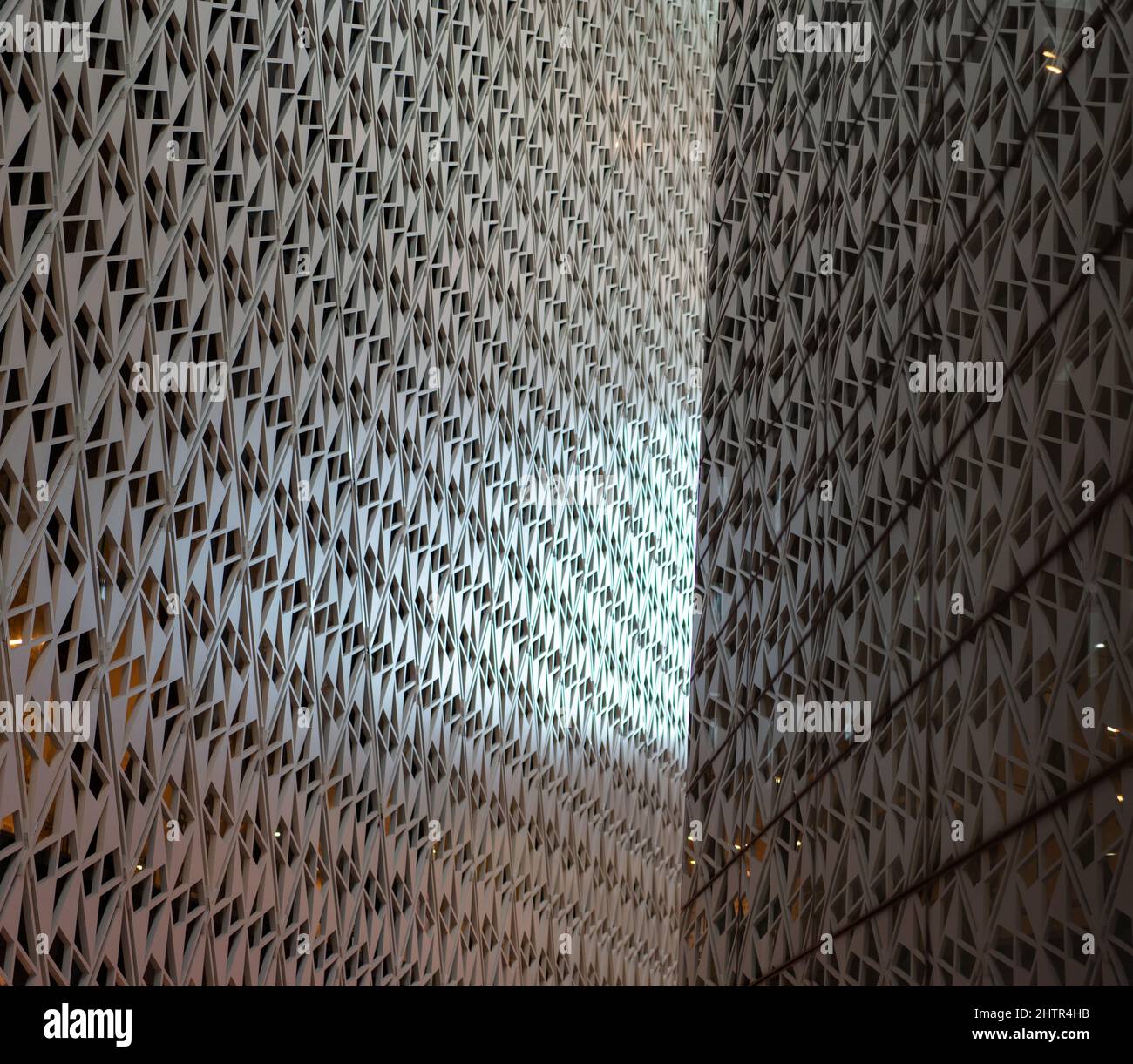 Angled parallel lines on the facade of a modern architecture building ...