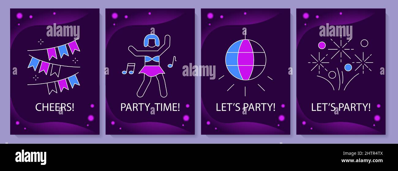 Festive party greeting cards with color icon element set Stock Vector ...