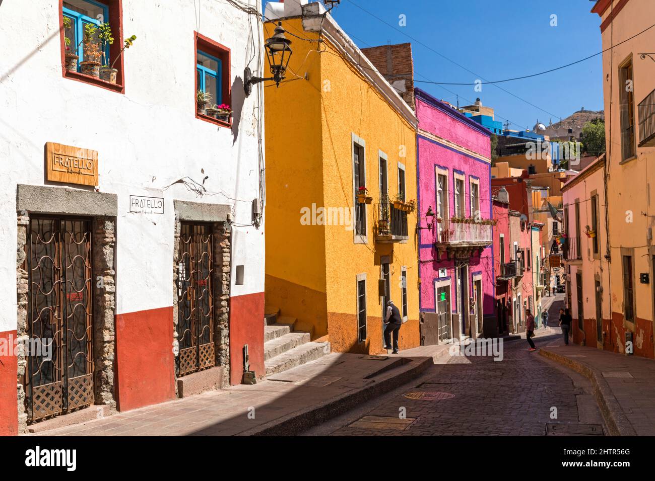 Mexico, Guanajuato State, Guanajuato, a colorful streetscape of the ...