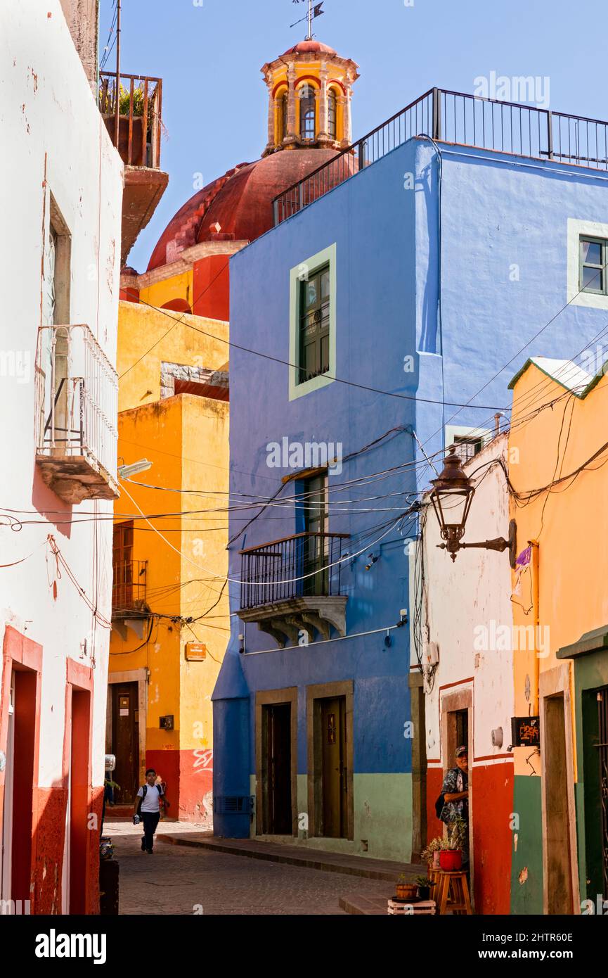 Mexico, Guanajuato State, Guanajuato, a colorful streetscape of the ...