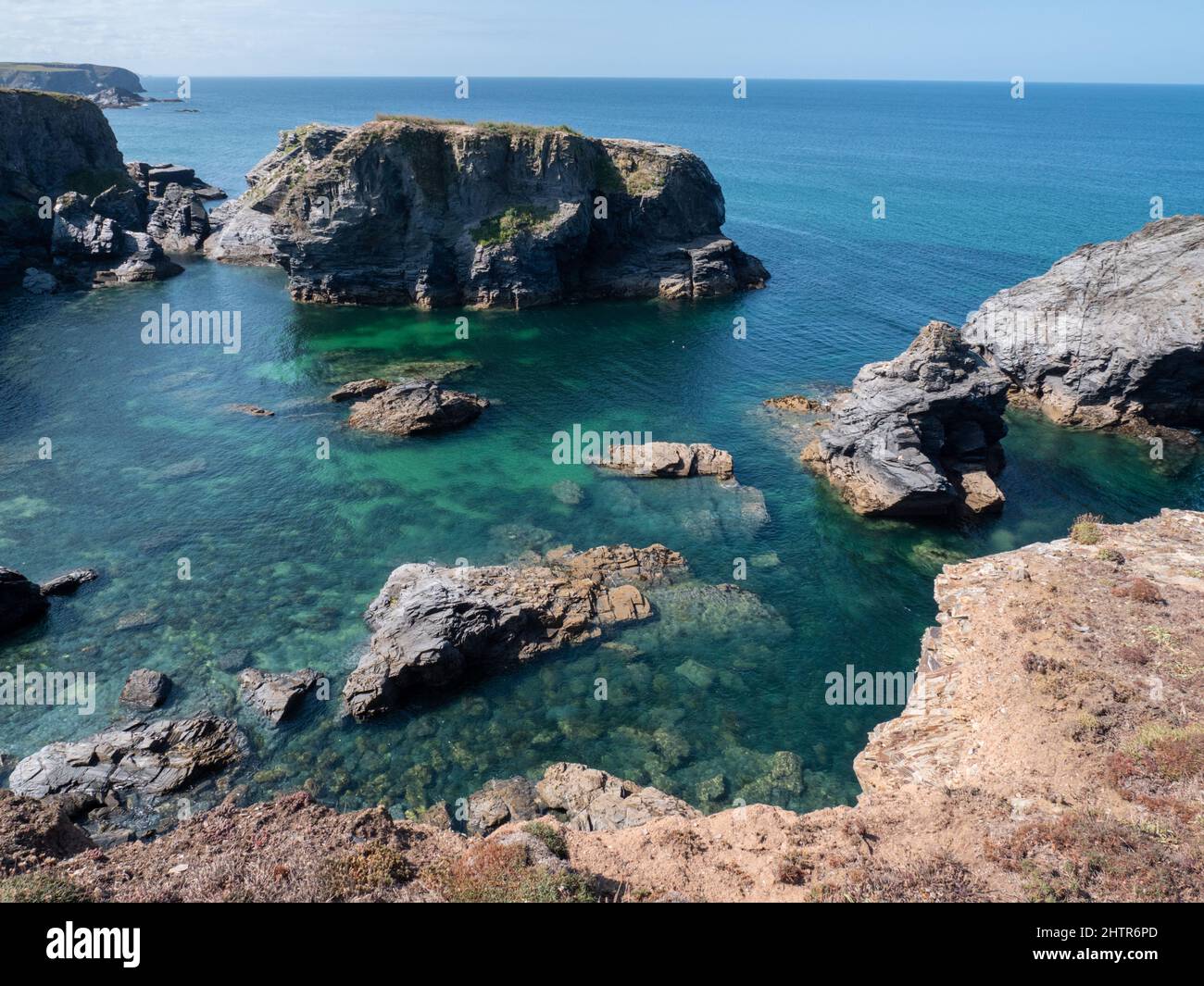 The rocky caoast and sea view on the north Cornish coastline at ...