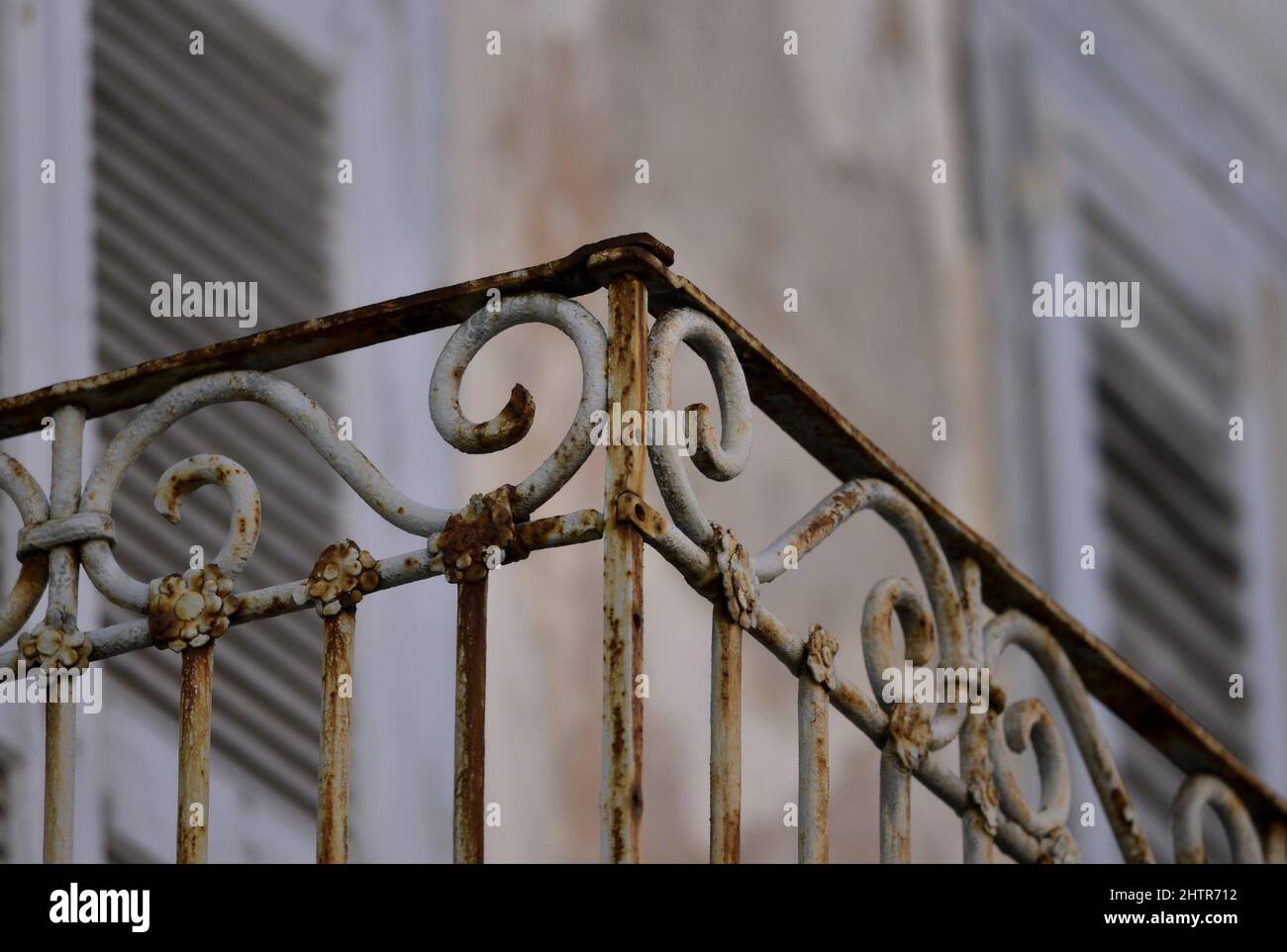 Old Neoclassical house custom made rusty wrought iron balcony railing ...