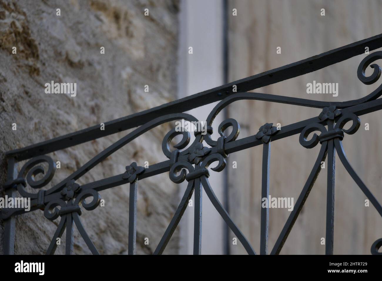 Traditional custom made wrought iron balcony railing in Nafplio, Greece ...