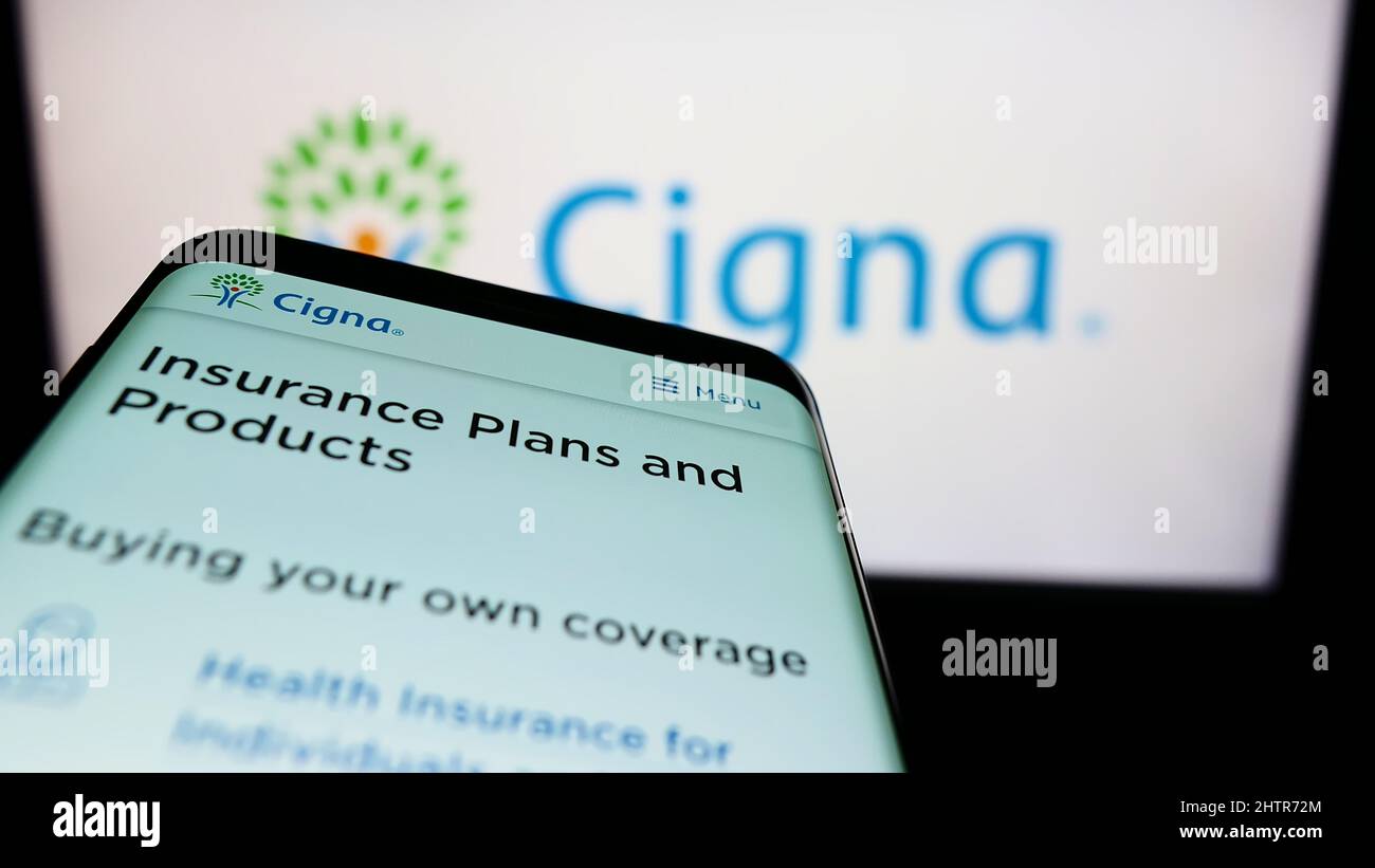 Mobile phone with webpage of US health insurance company Cigna ...