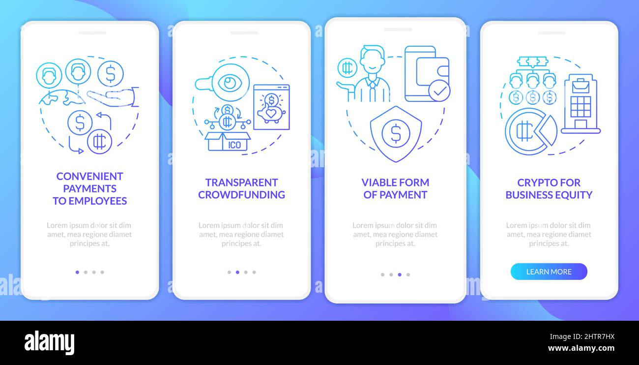 Crypto strong points in usage blue gradient onboarding mobile app ...