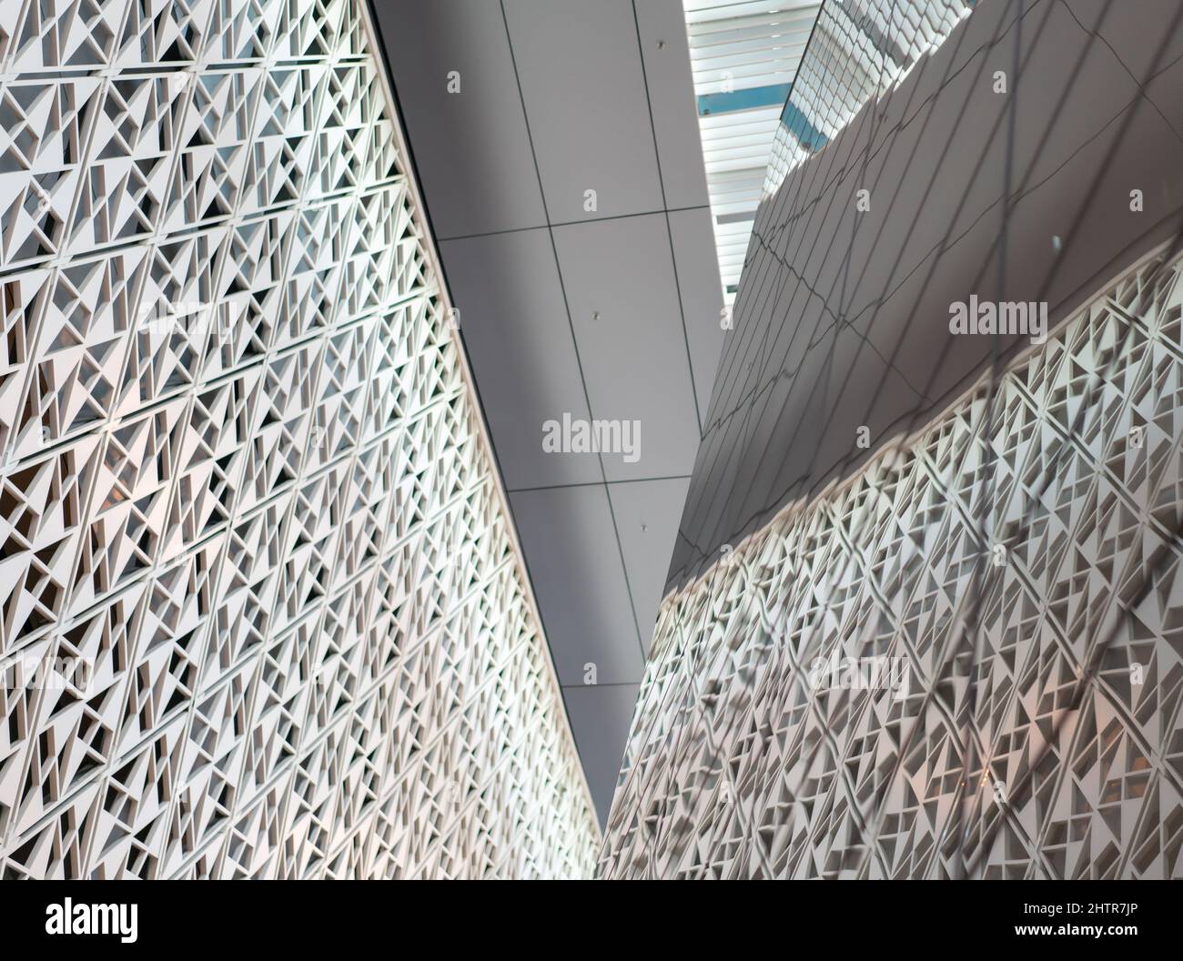 Angled parallel lines on the facade of a modern architecture building ...