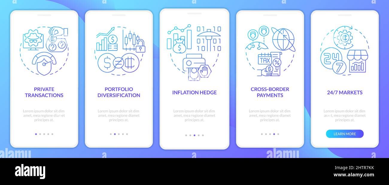 Crypto respective strengths blue gradient onboarding mobile app screen ...