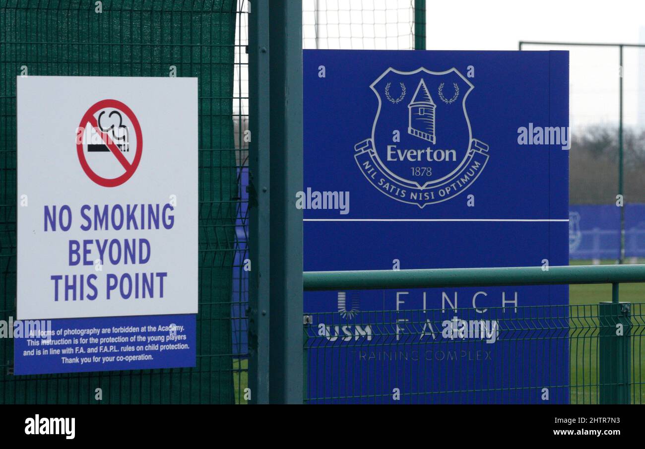 USM branding is seen at Finch Farm training ground, Liverpool. Everton ...