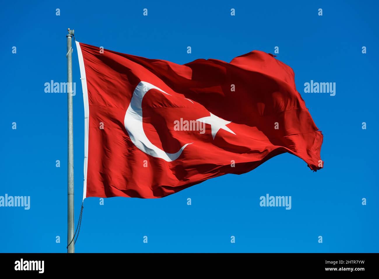 Turkish flag waving on the blue sky Stock Photo - Alamy