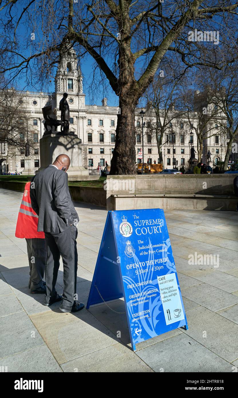 Security guard outside the Supreme Court, the final court of appeal in ...