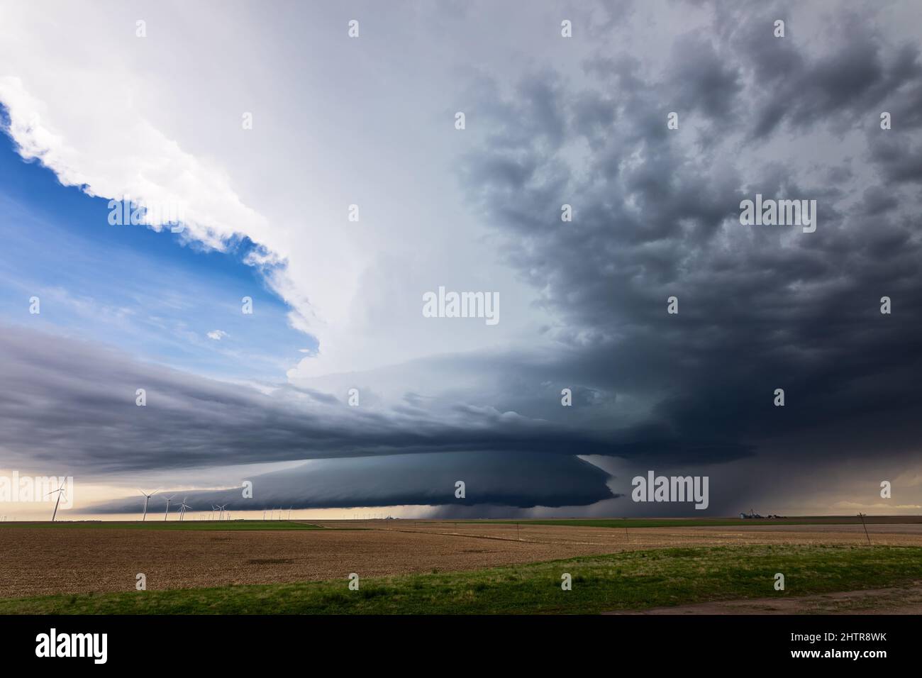 Supercell thunderstorm clouds over a field near Colby, Kansas, USA ...